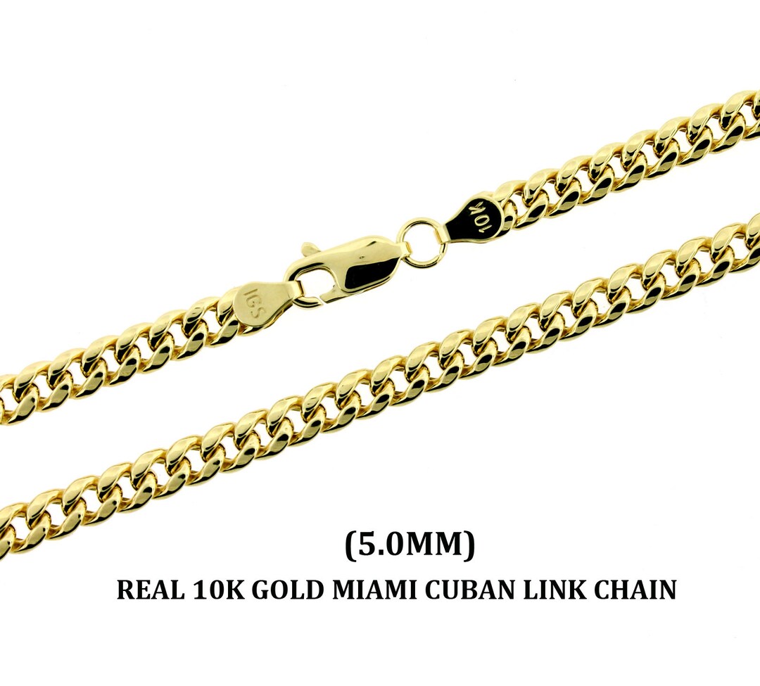 Real 10K Yellow Gold 5mm Miami Cuban Link Chain Necklace Chain 16"-30 ...