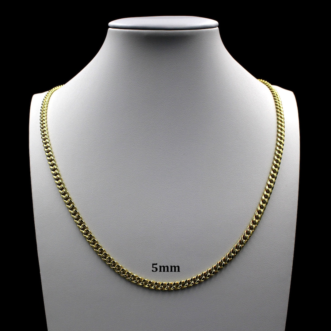 Real 10K Solid Yellow Gold 5mm Miami Cuban Link Chain Necklace Bracelet ...