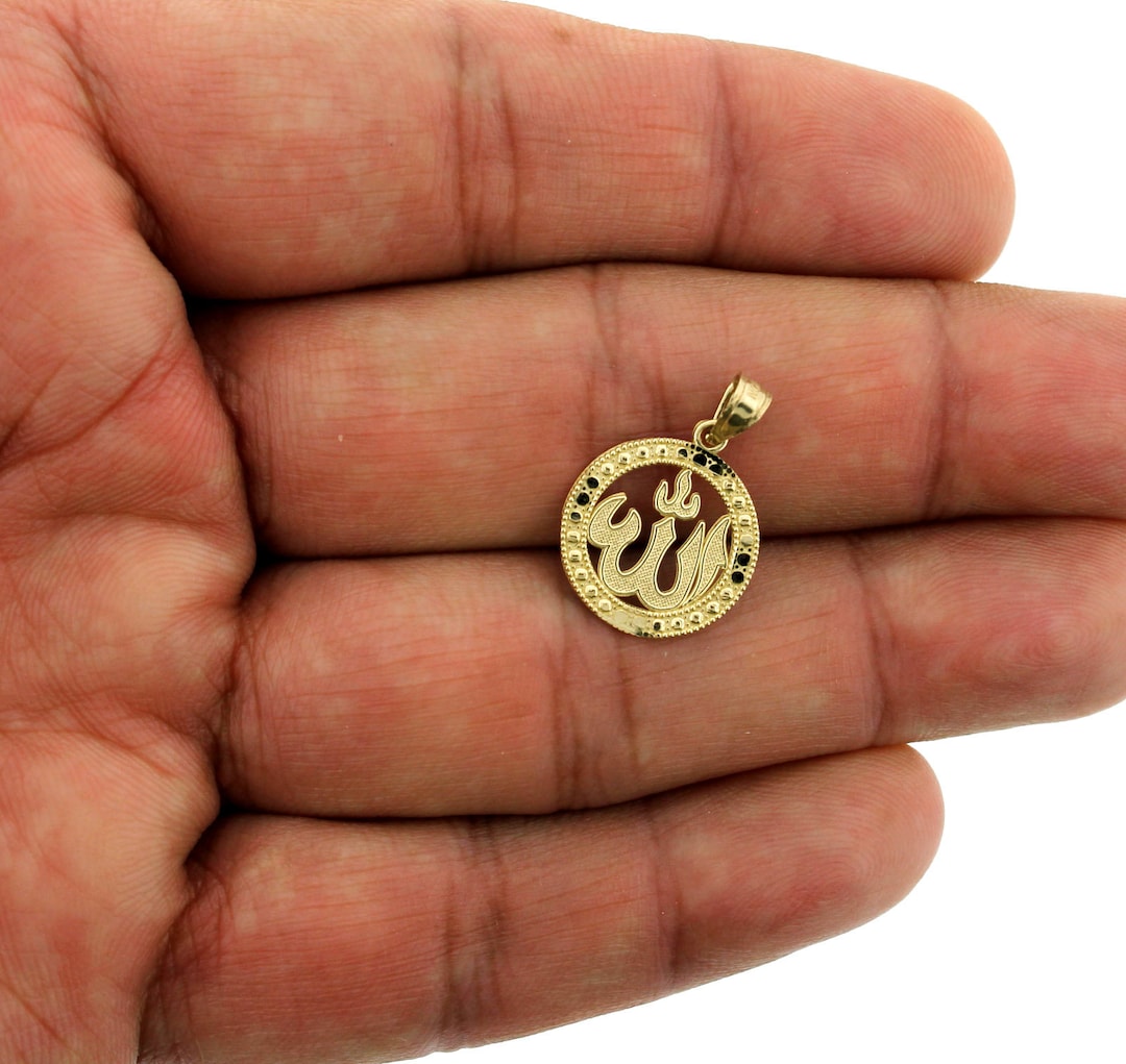 Real 10K Yellow Gold Diamond Cut Islamic Muslim Arabic Allah Charm ...