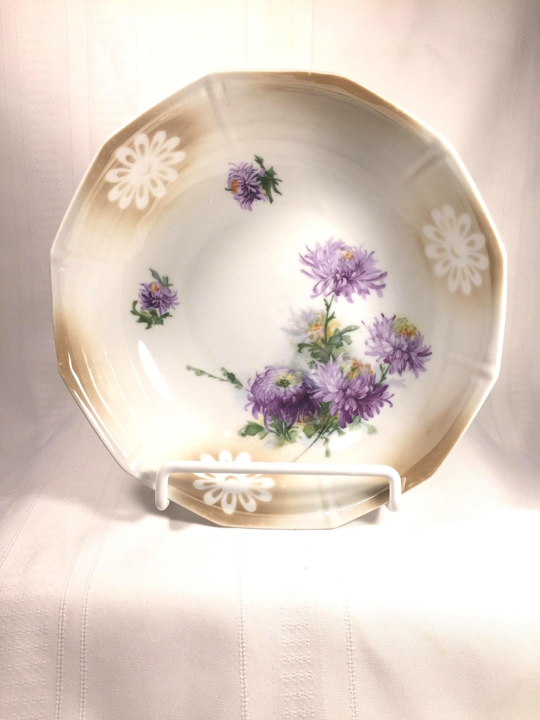 Antique Bavarian Bowl: Purple Mums, Schirnding Porcelain (1925-1936) - Etsy