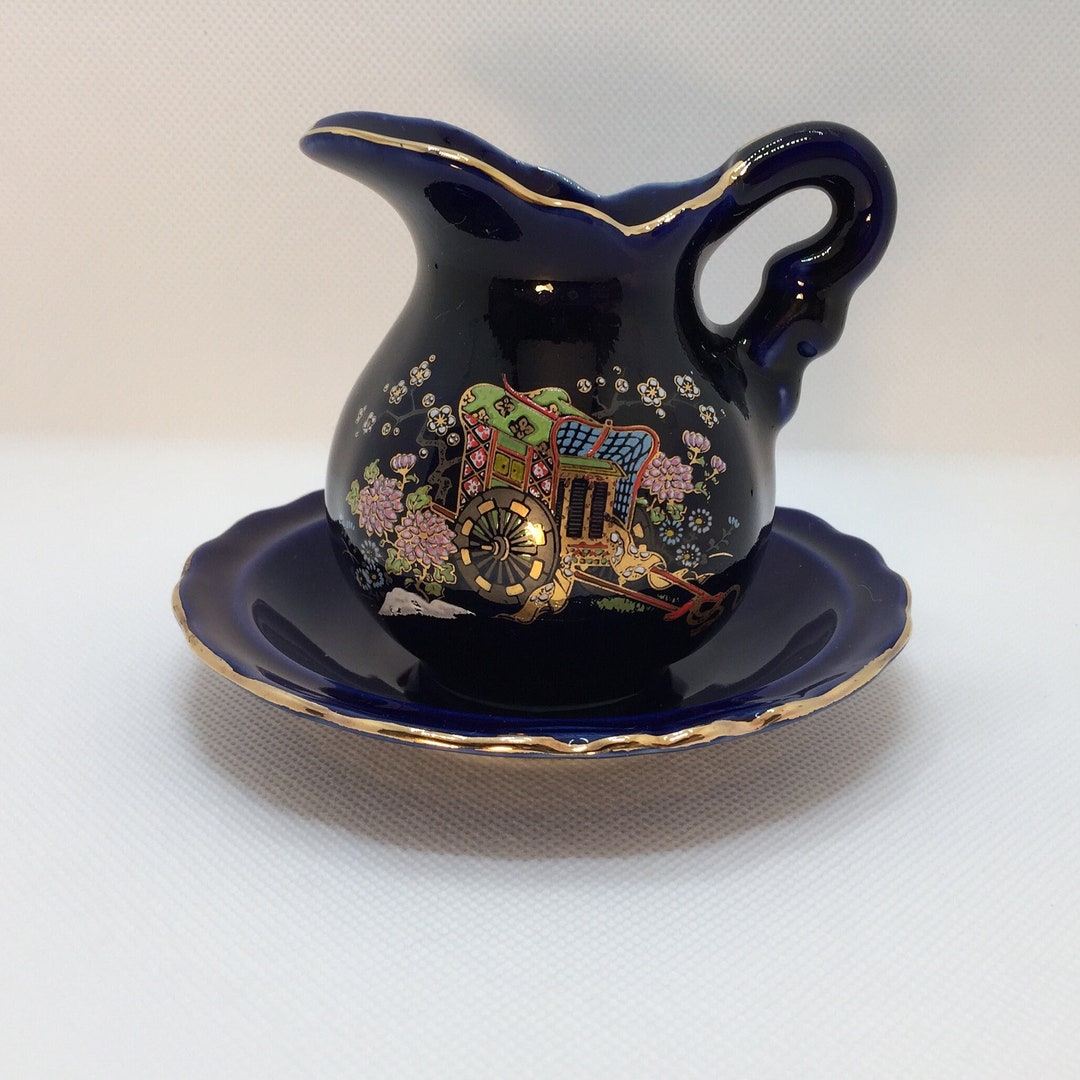Cute Cobalt Blue Porcelain Mini Pitcher and Base - Etsy