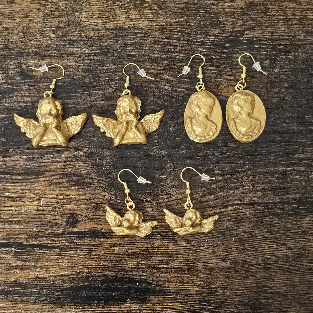 Handmade Clay Angel Earrings: Gold Art Jewelry, 925 Silver Plated - Etsy