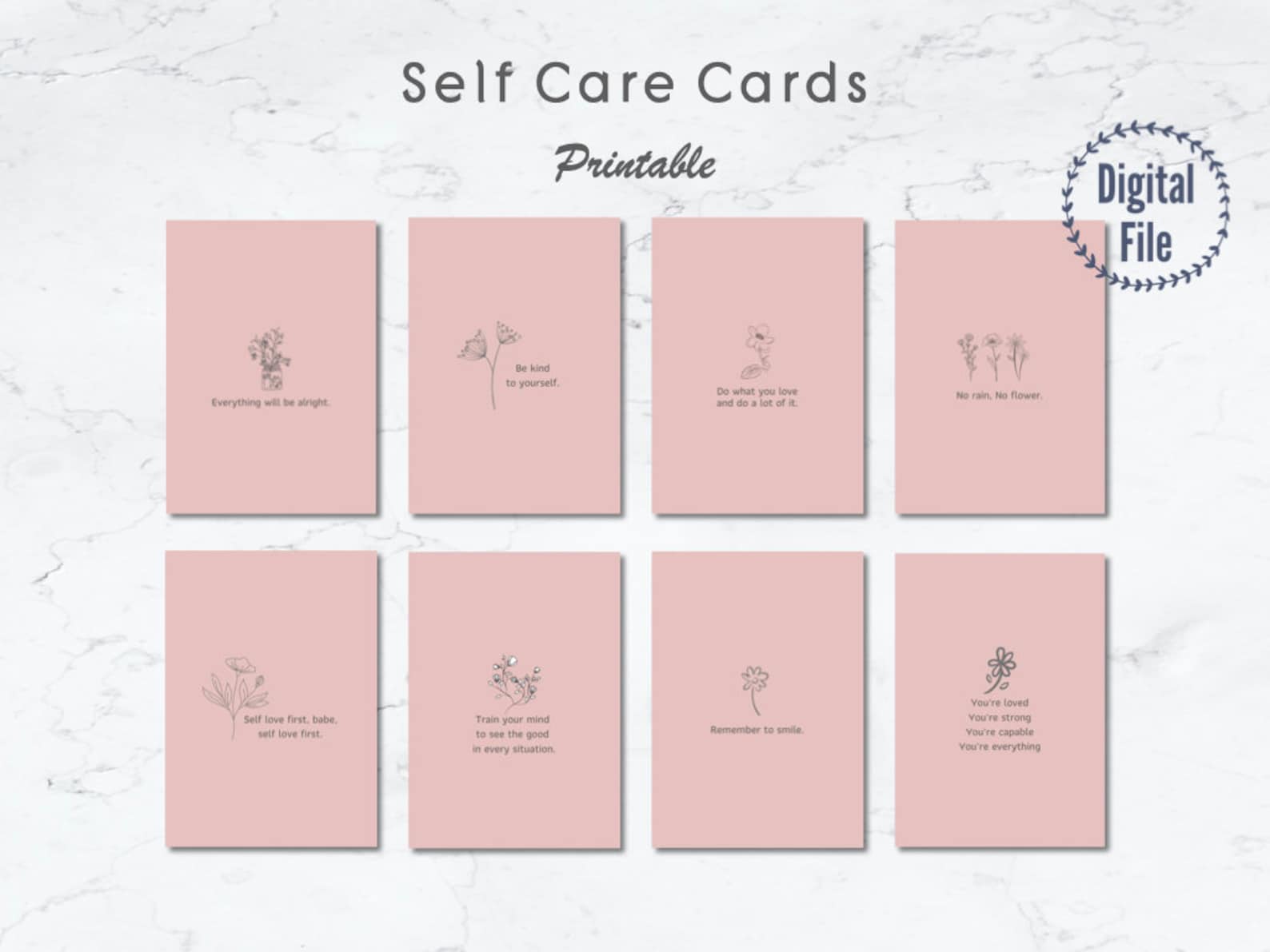Self Care Printable Cards With Positive Motivational Quotes for ...