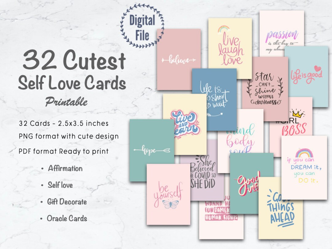 Self Love Printable Cards With Positive Motivational Quotes for ...