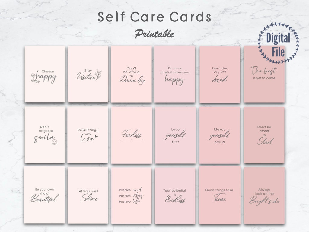 Self Care Affirmation Printable Cards With Positive Motivational Quotes ...