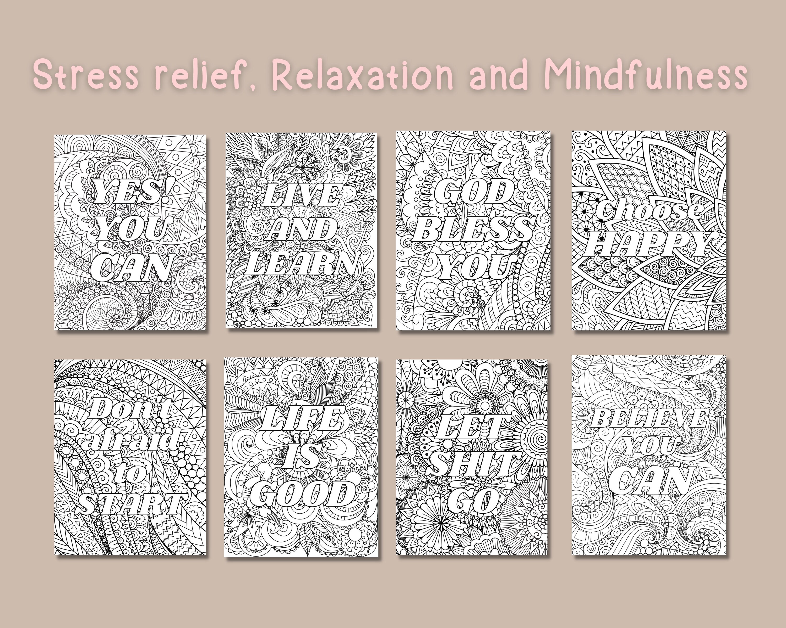 Positive Affirmation Coloring Pages With Zentangle Pattern : Let's Be ...