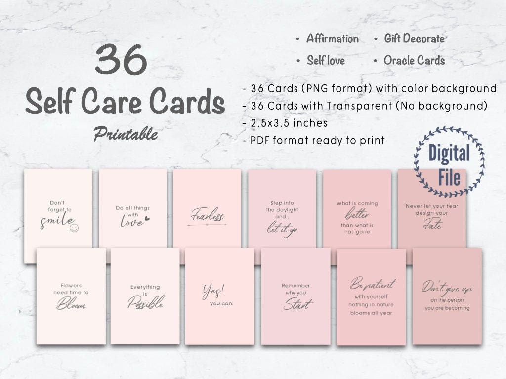 Self Care Affirmation Printable Cards With Positive Motivational Quotes ...