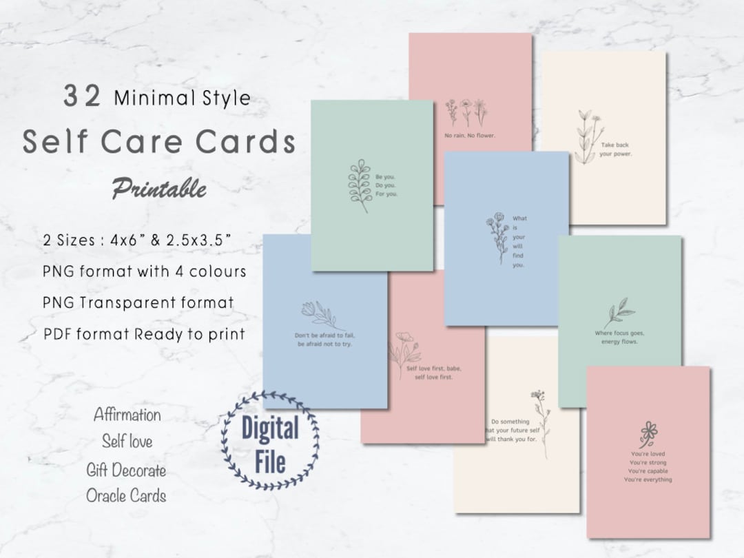 Self Care Printable Cards With Positive Motivational Quotes for ...