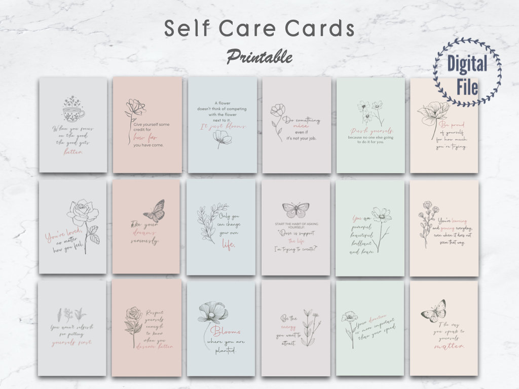 Self Care Printable Cards With Positive Motivational Quotes for ...