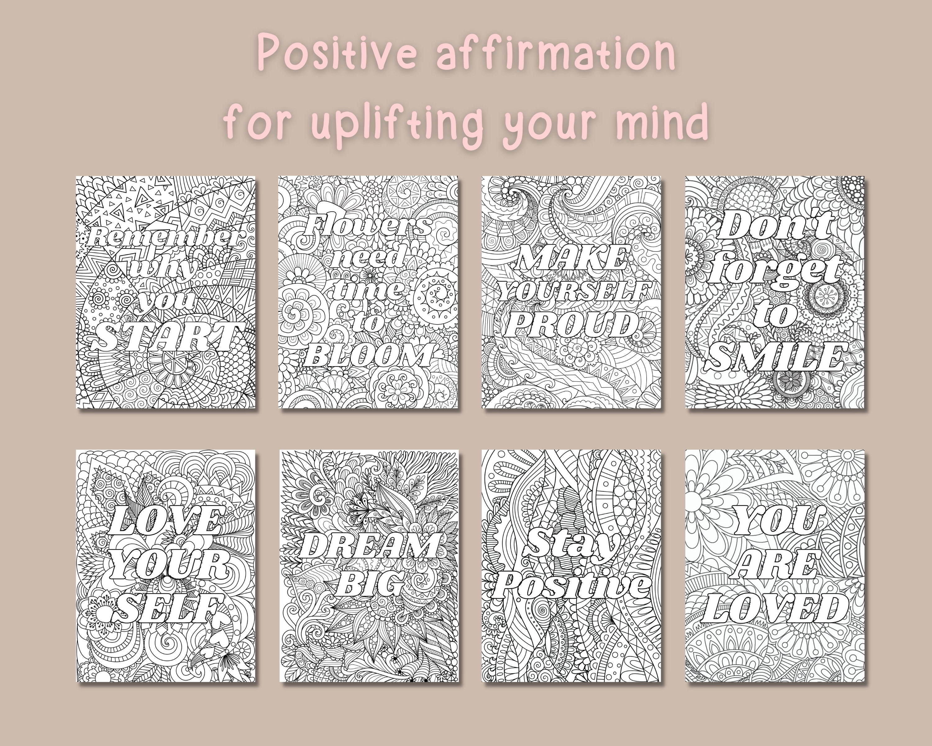 Positive Affirmation Coloring Pages With Zentangle Pattern : Let's Be ...