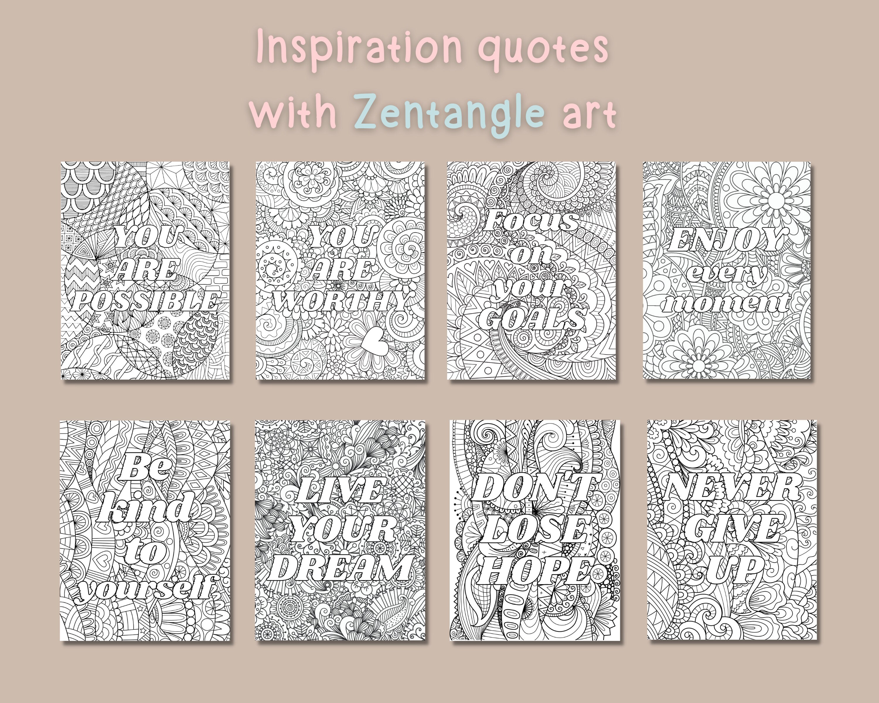 Positive Affirmation Coloring Pages With Zentangle Pattern : Let's Be ...