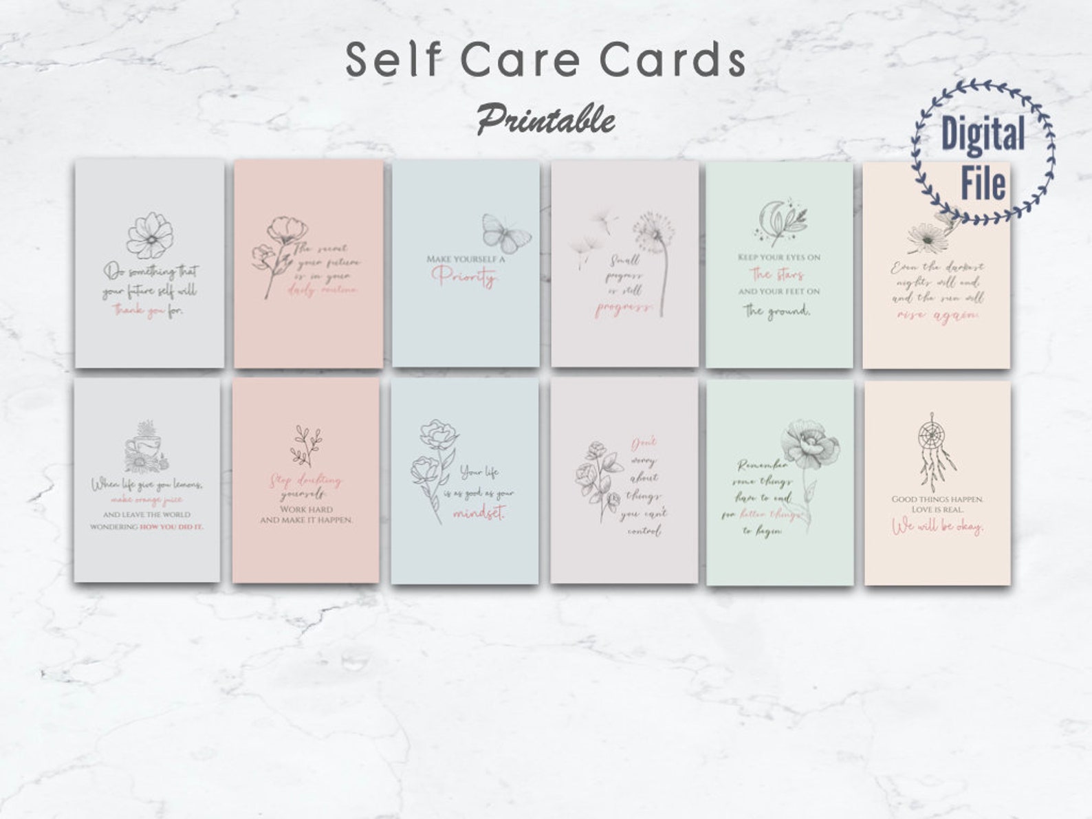 Self Care Printable Cards With Positive Motivational Quotes for ...