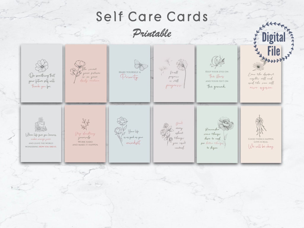 Self Care Printable Cards With Positive Motivational Quotes for ...