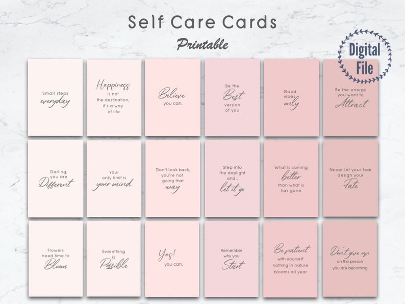 Self Care Affirmation Printable Cards With Positive Motivational Quotes ...
