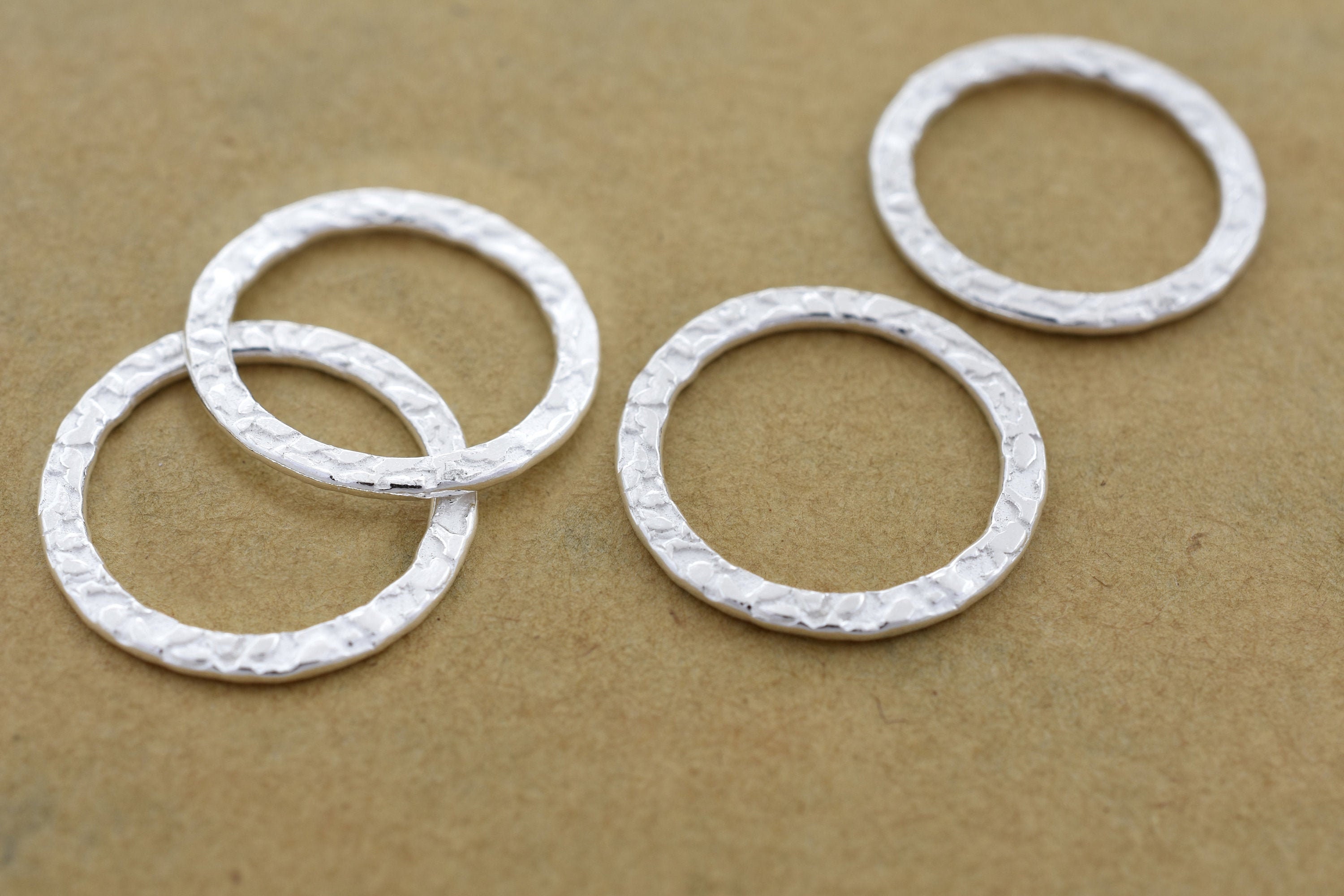 18mm -4pcs Sterling Silver Washer Connector Links, Hammer Finish 925 ...
