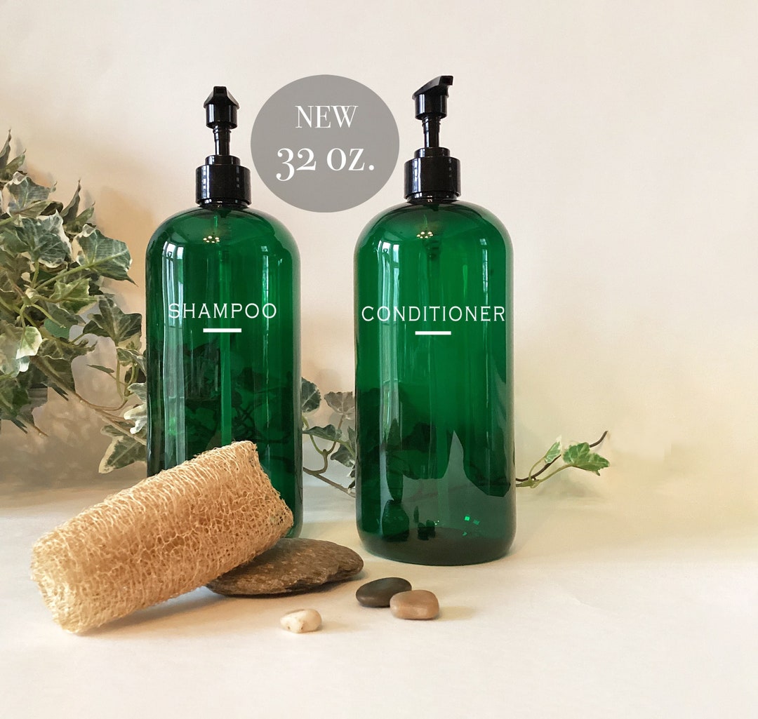 Green Shampoo/conditioner Dispenser: 32 Oz Plastic Bottle With Pump - Etsy