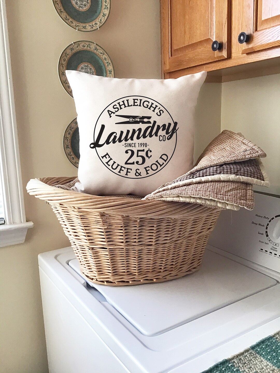 Personalized Laundry Room Pillow: Natural Canvas Farmhouse Decor - Etsy