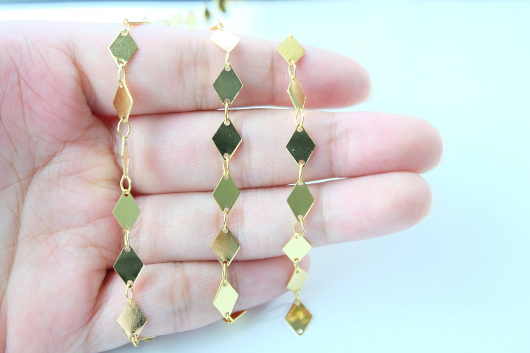 14k Gold Plated Diamond Shape Chain by Foot, Diamond Shape Charm Chain ...