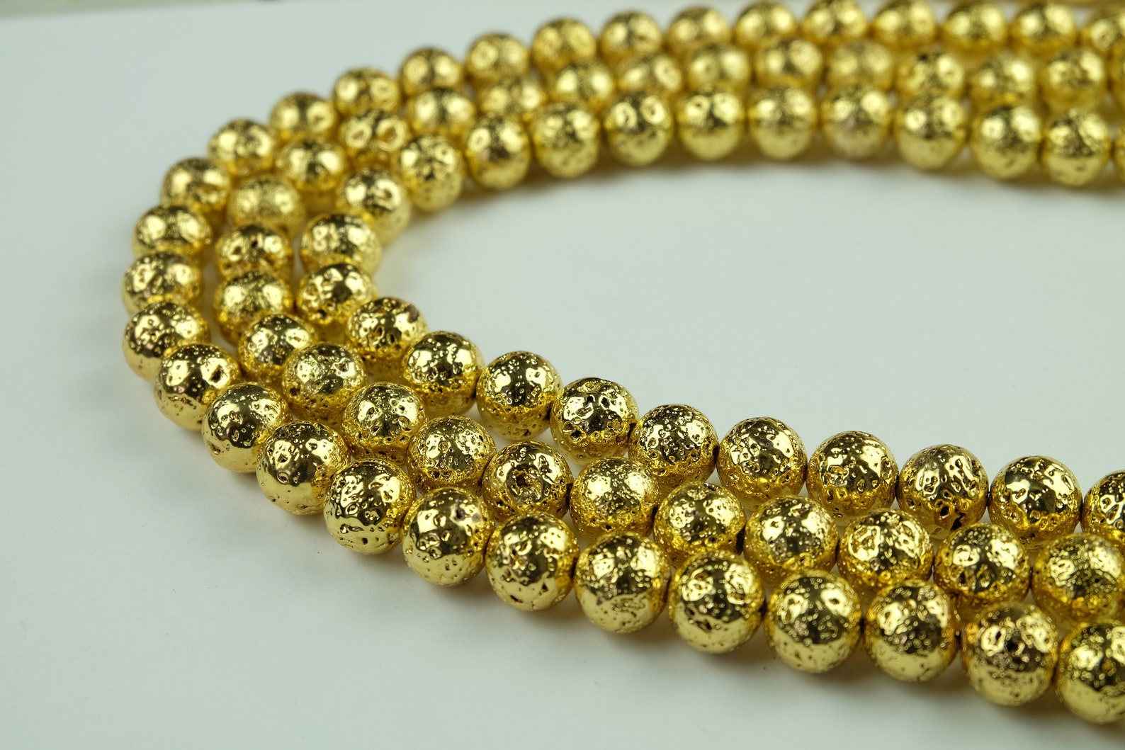 Gold Plated Lava Rock Gemstone Round Loose Beads15.5 Inches - Etsy
