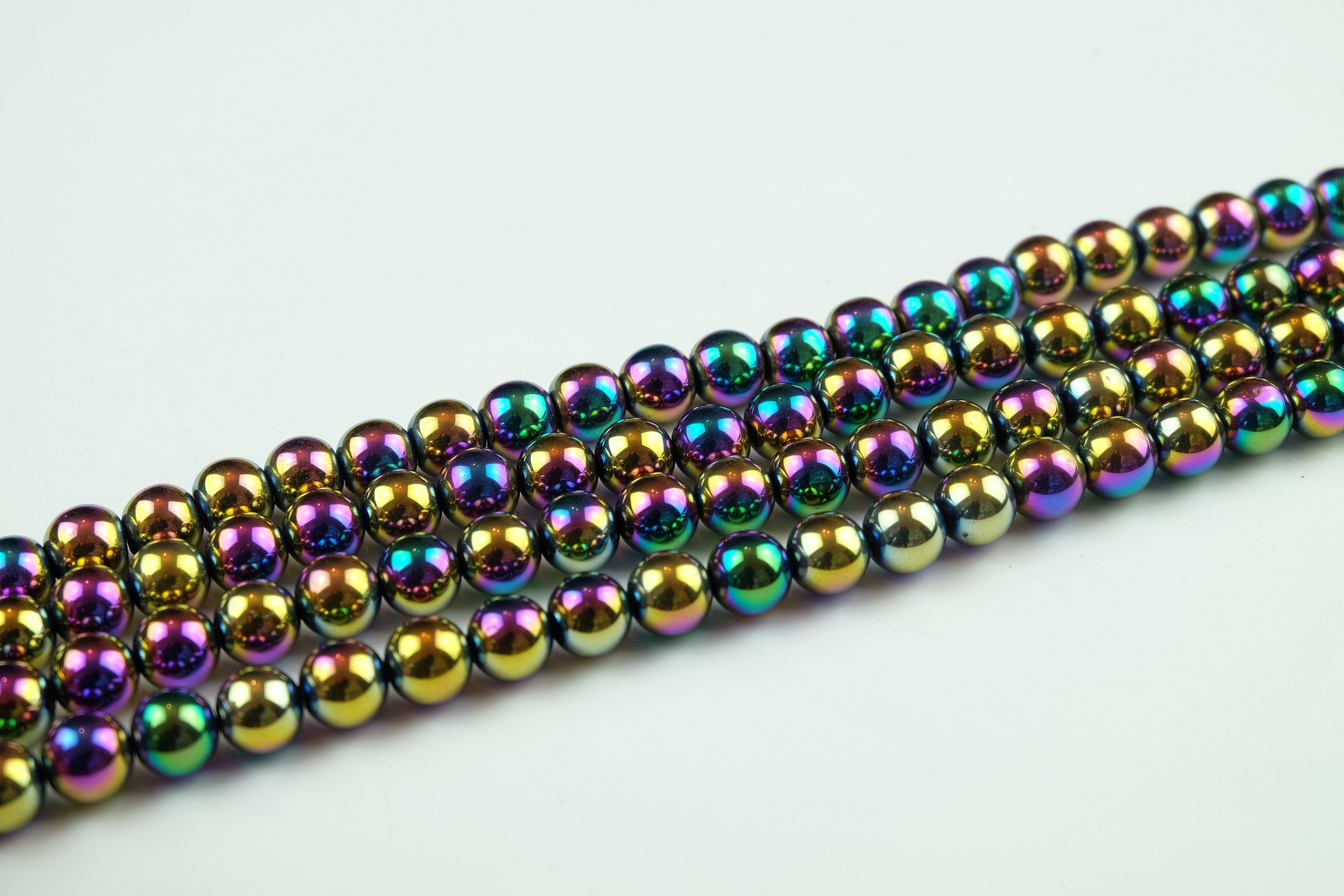 Multi Color Hematite Smooth Gemstone Round Loose Beads,15.5 Inches ...