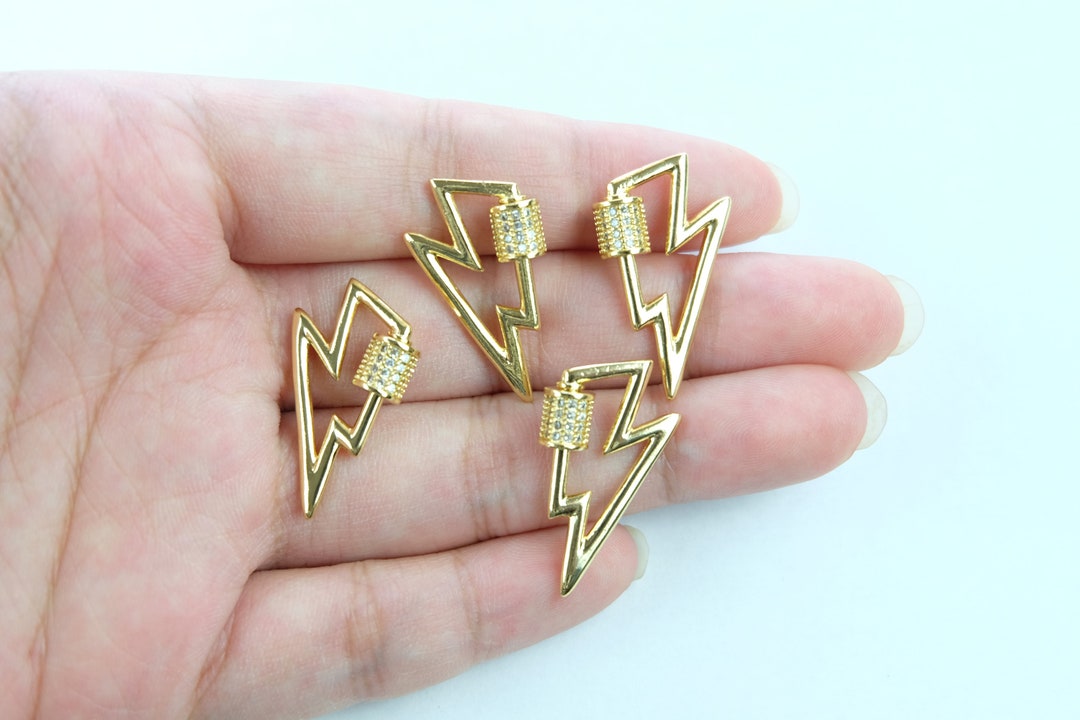 26x15mm Gold Micro Pave Carabiner Clasp, Thunder Lock With Screw Clasp ...