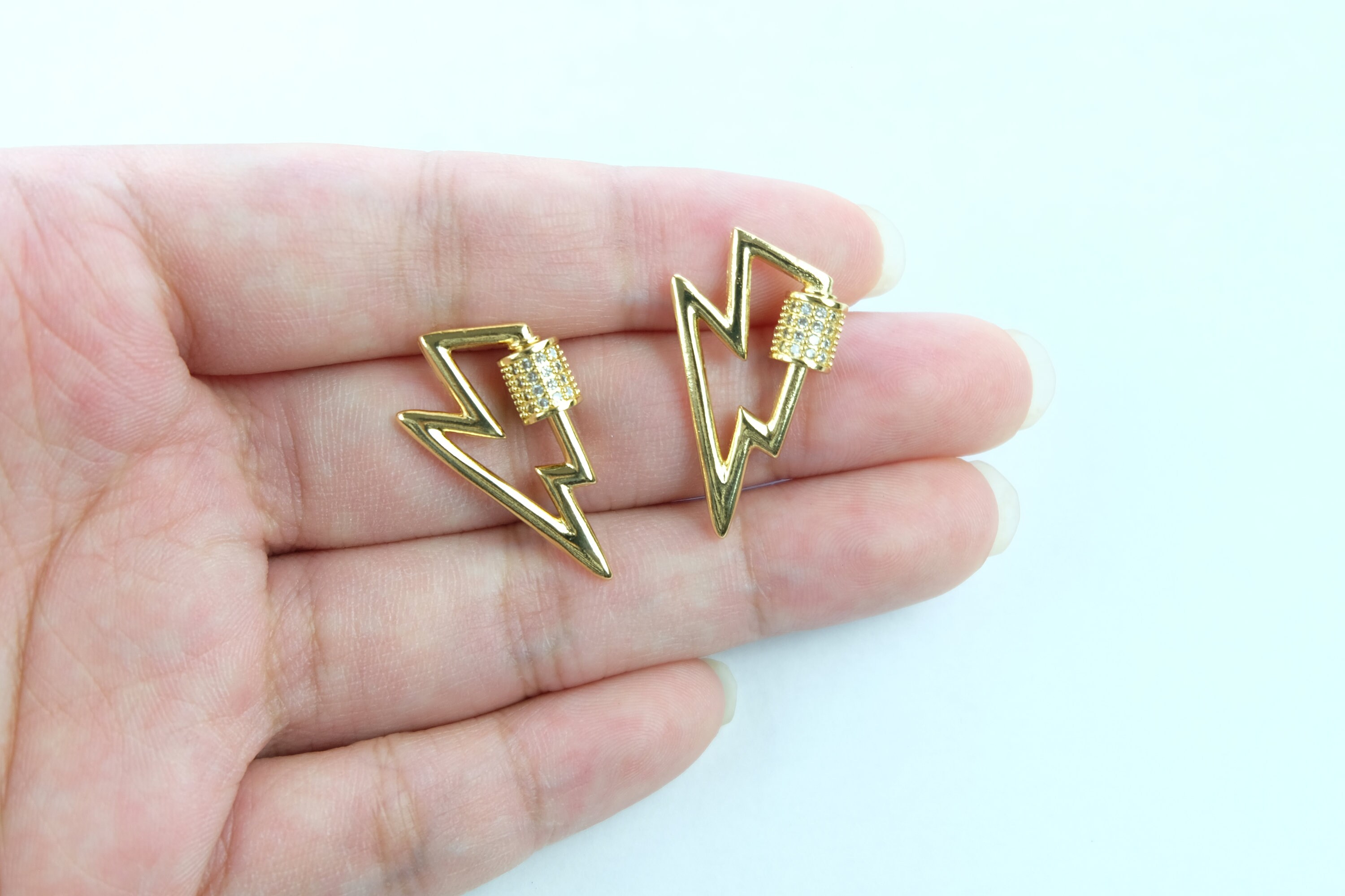 26x15mm Gold Micro Pave Carabiner Clasp, Thunder Lock With Screw Clasp ...