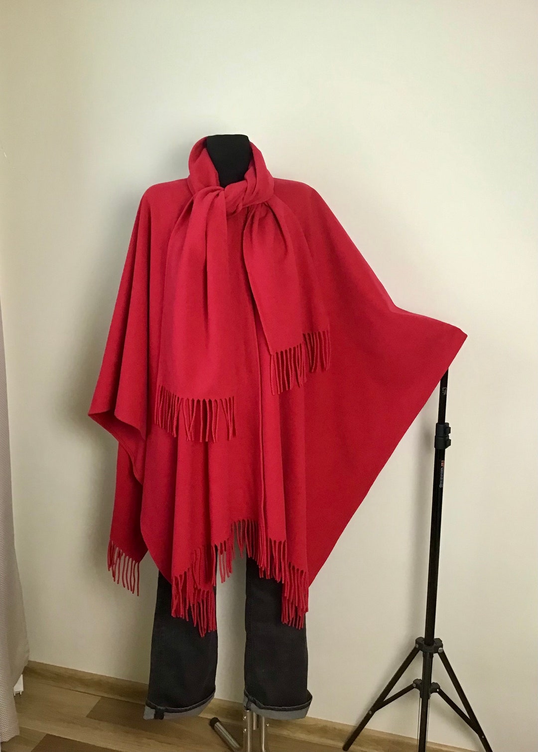 Vintage Womens One Size Red Fringed Cape Wool Cloak Cape - Etsy