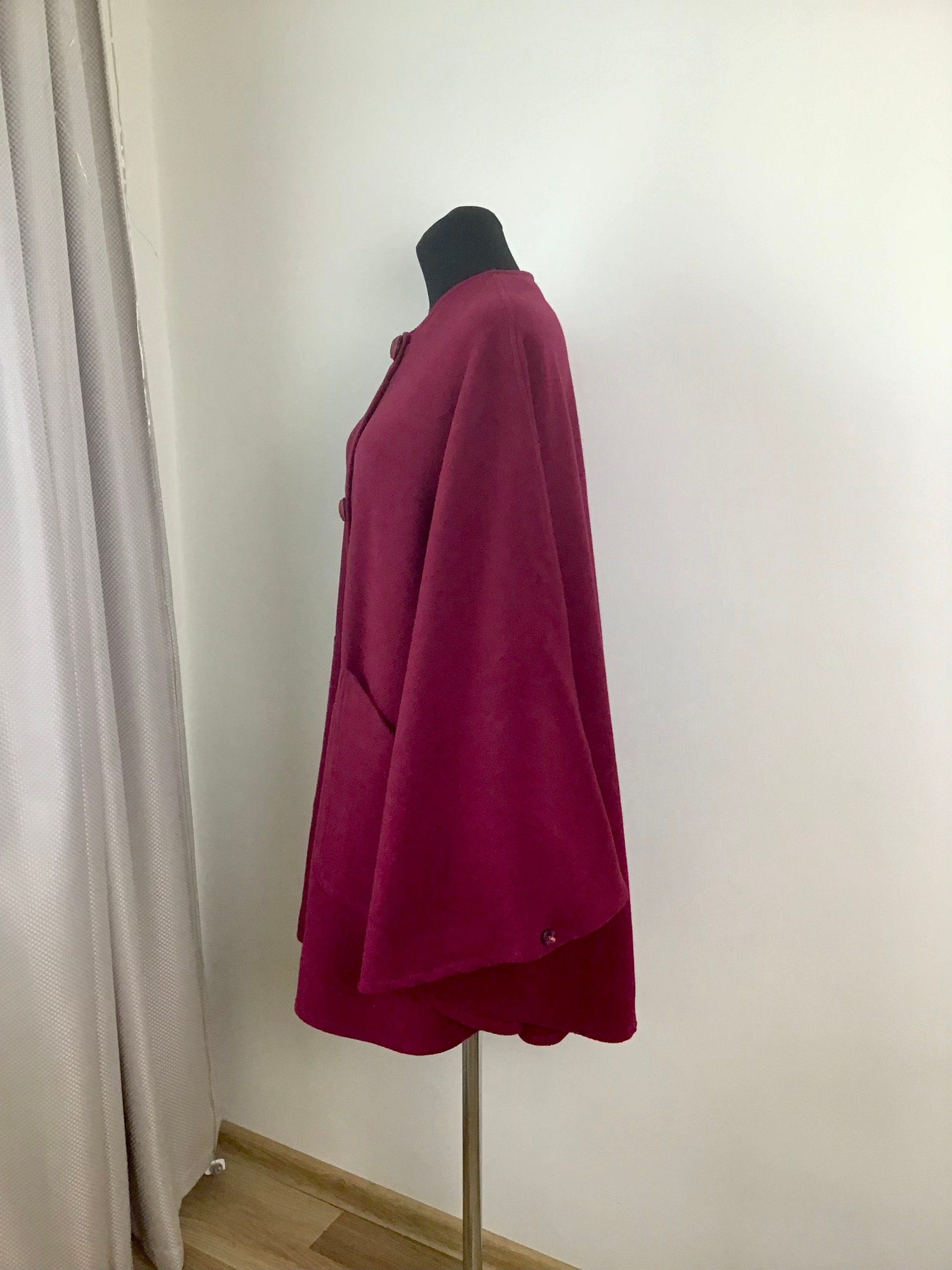 Vintage Womens Burgundy Cape Coat Wool Oversized Cloak Coat - Etsy