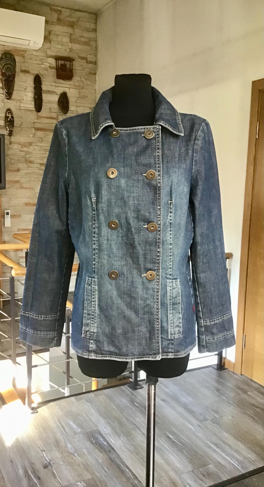 Vintage Women’s Size M- L Blue Denim Jacket Washed Out Double Breasted ...