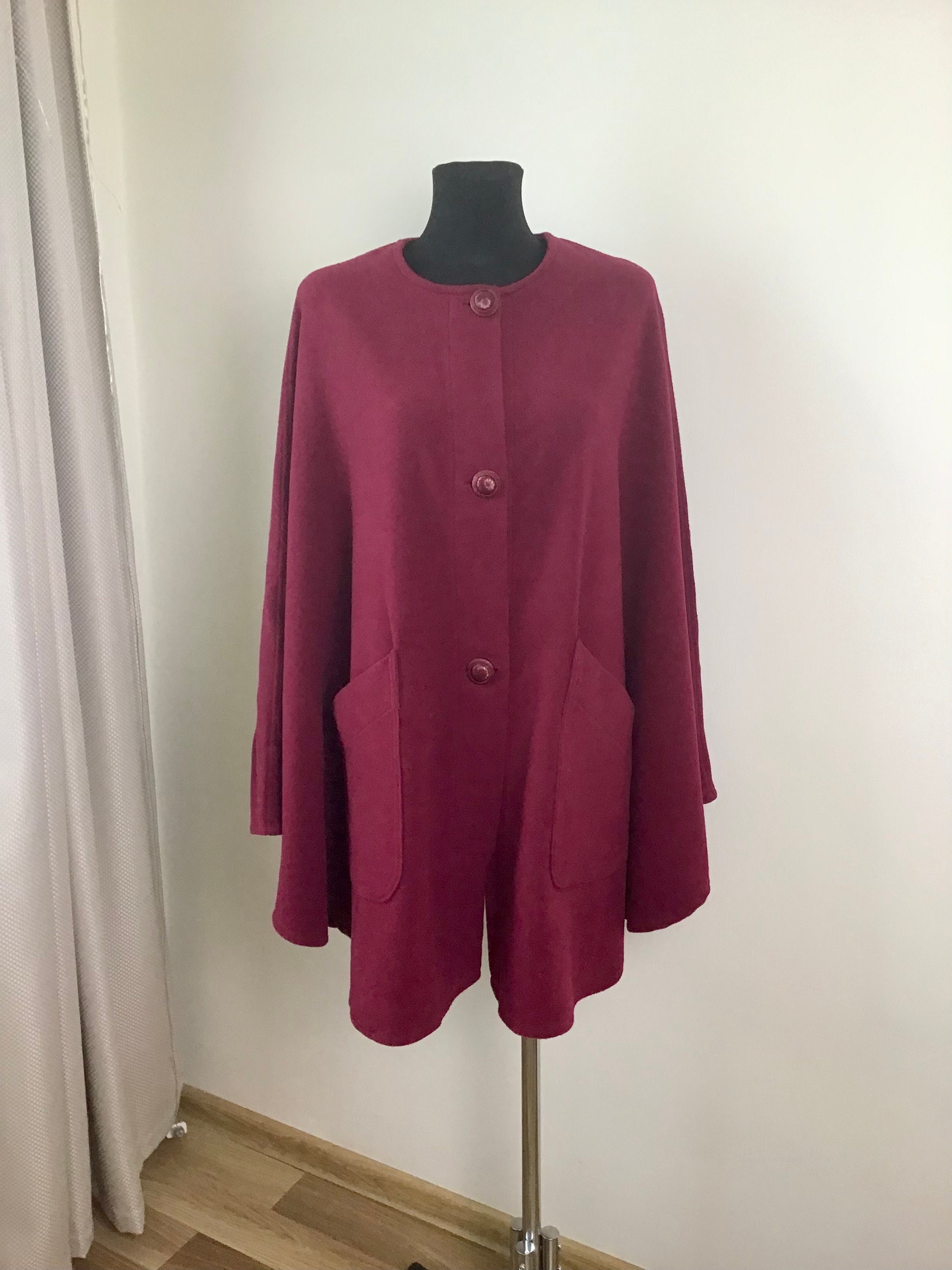 Vintage Womens Burgundy Cape Coat Wool Oversized Cloak Coat - Etsy