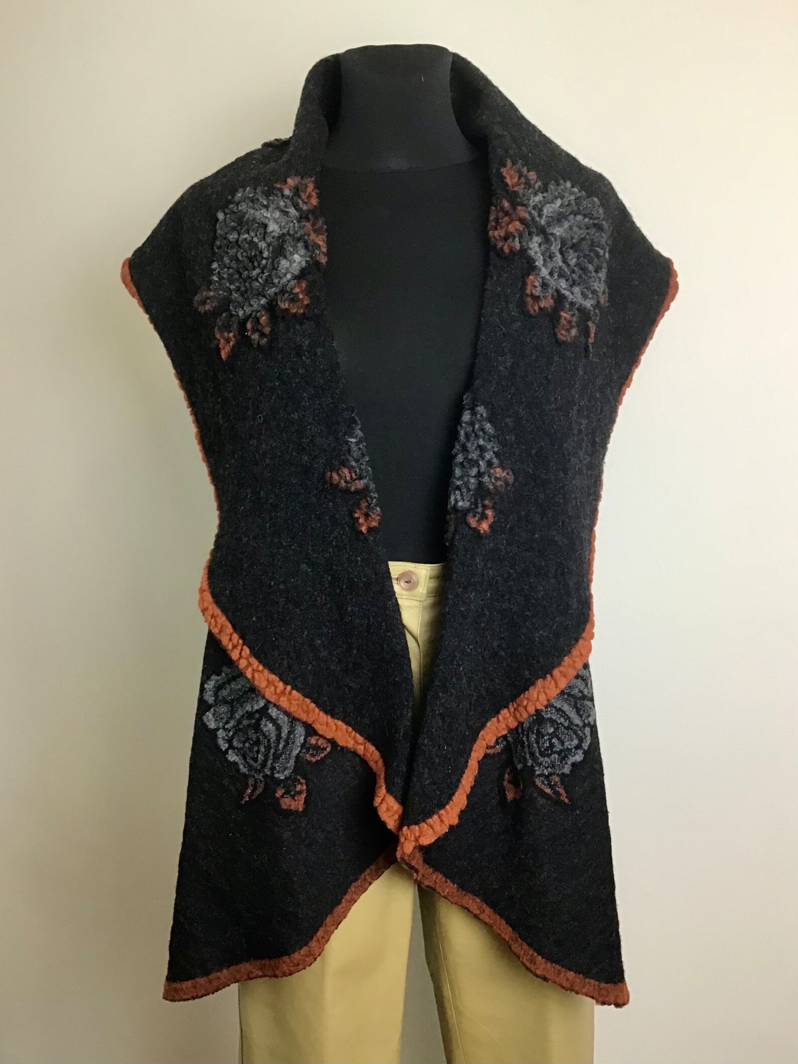 Vintage Womens One Size Felted Warm Reversible Vest Dark Grey & Orange ...