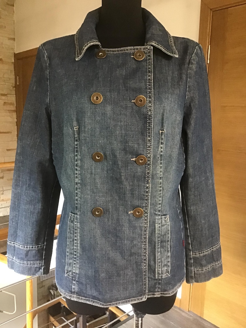 Vintage Women’s Size M- L Blue Denim Jacket Washed Out Double Breasted ...