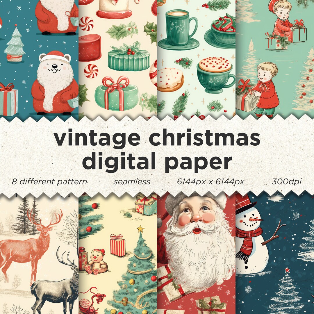 Seamless Vintage Christmas Digital Paper Pack | Winter Holiday Seamless ...