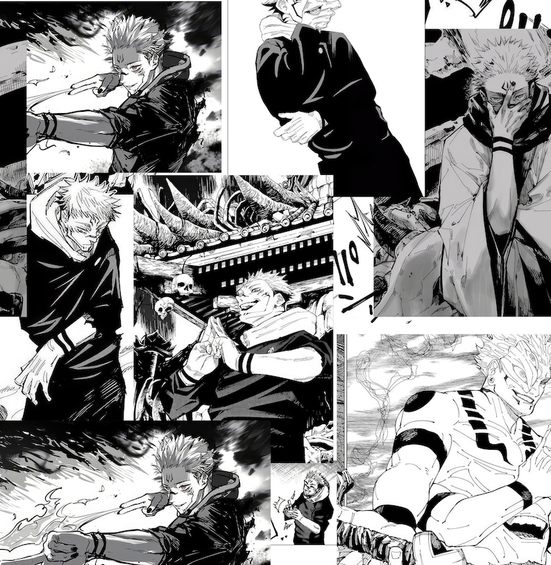 Cool Sukuna of Jujutsu Kaisen in Black and White Manga Wrapping Papers ...