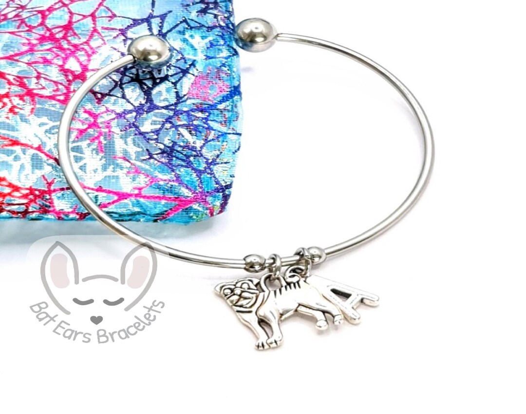 Pug Bangle Bracelet Pug Gift Personalised With Gift Bag Pug Charm Chug ...