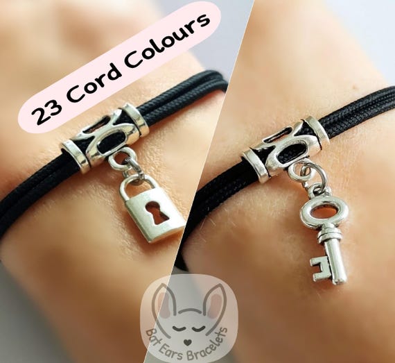 Padlock and Key Couples Two Bracelet Set Personalised With Gift Bags Partners in Crime Padlock Charm Key Charm Etsy UK