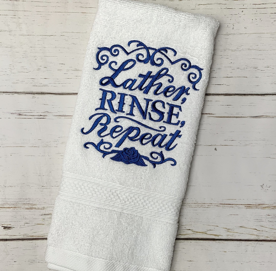 Bathroom Hand Towel, Lather Rinse Repeat Powder Room Hand Towel, Delft ...