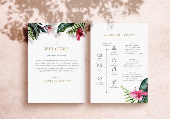 Tropical Welcome Letter & Timeline Template Welcome Bag Card - Etsy