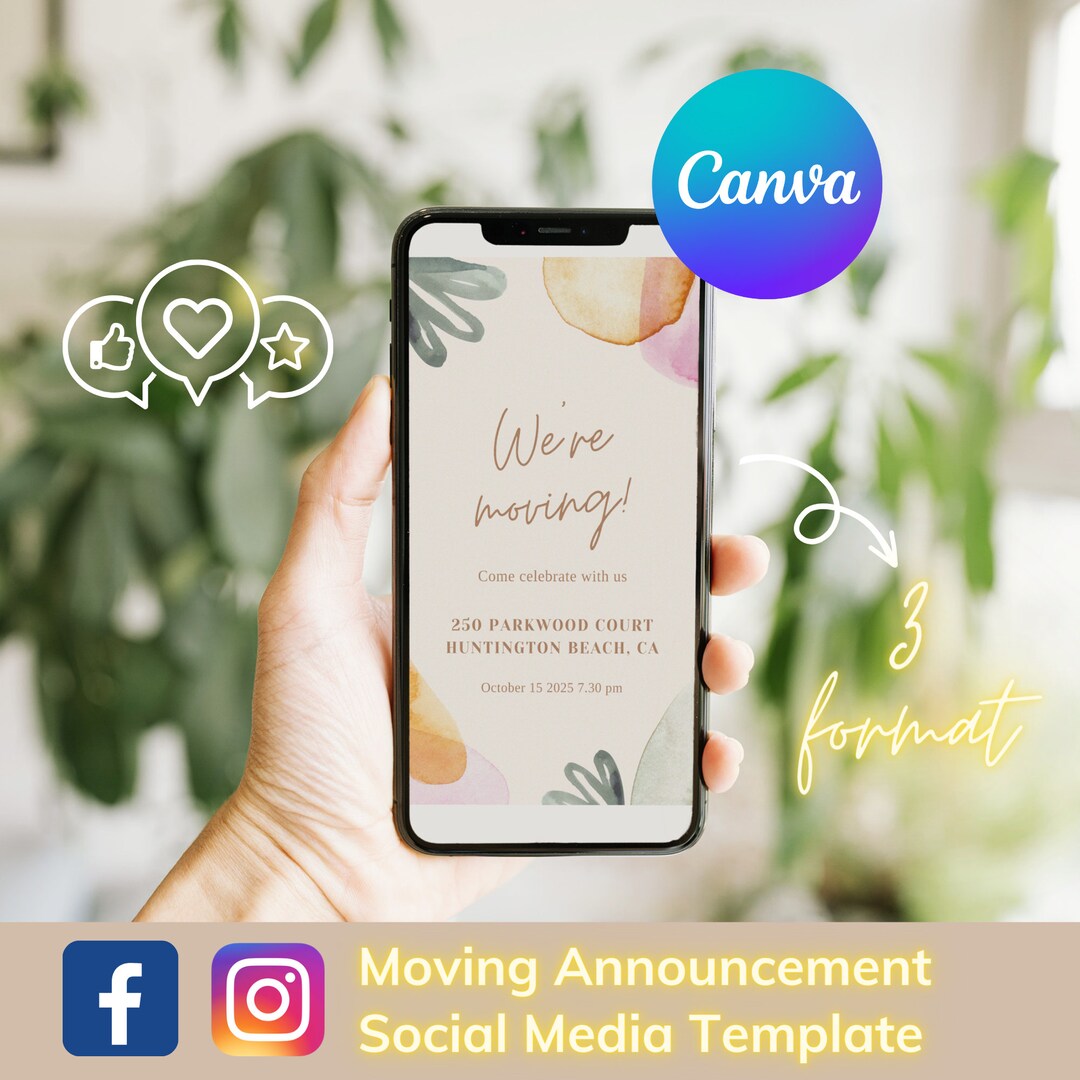 Digital Moving Announcement Instagram Stories Custom New Home Facebook ...