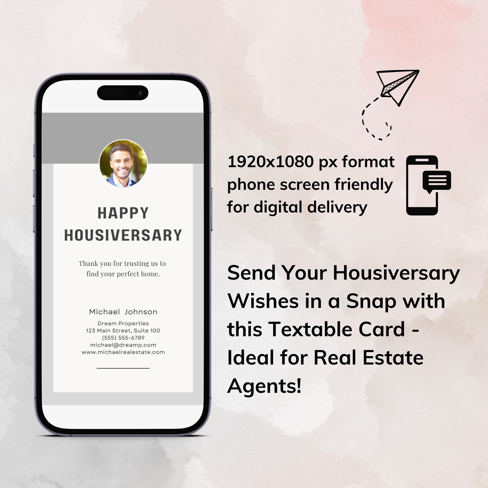 Textable Happy Housiversary Card for Realtors to Send to Clients via ...