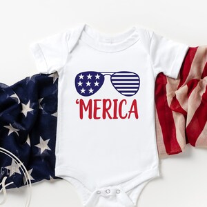 Merica Glasses Baby Bodysuit, 4th of July Bodysuit, Merica Shirt for ...