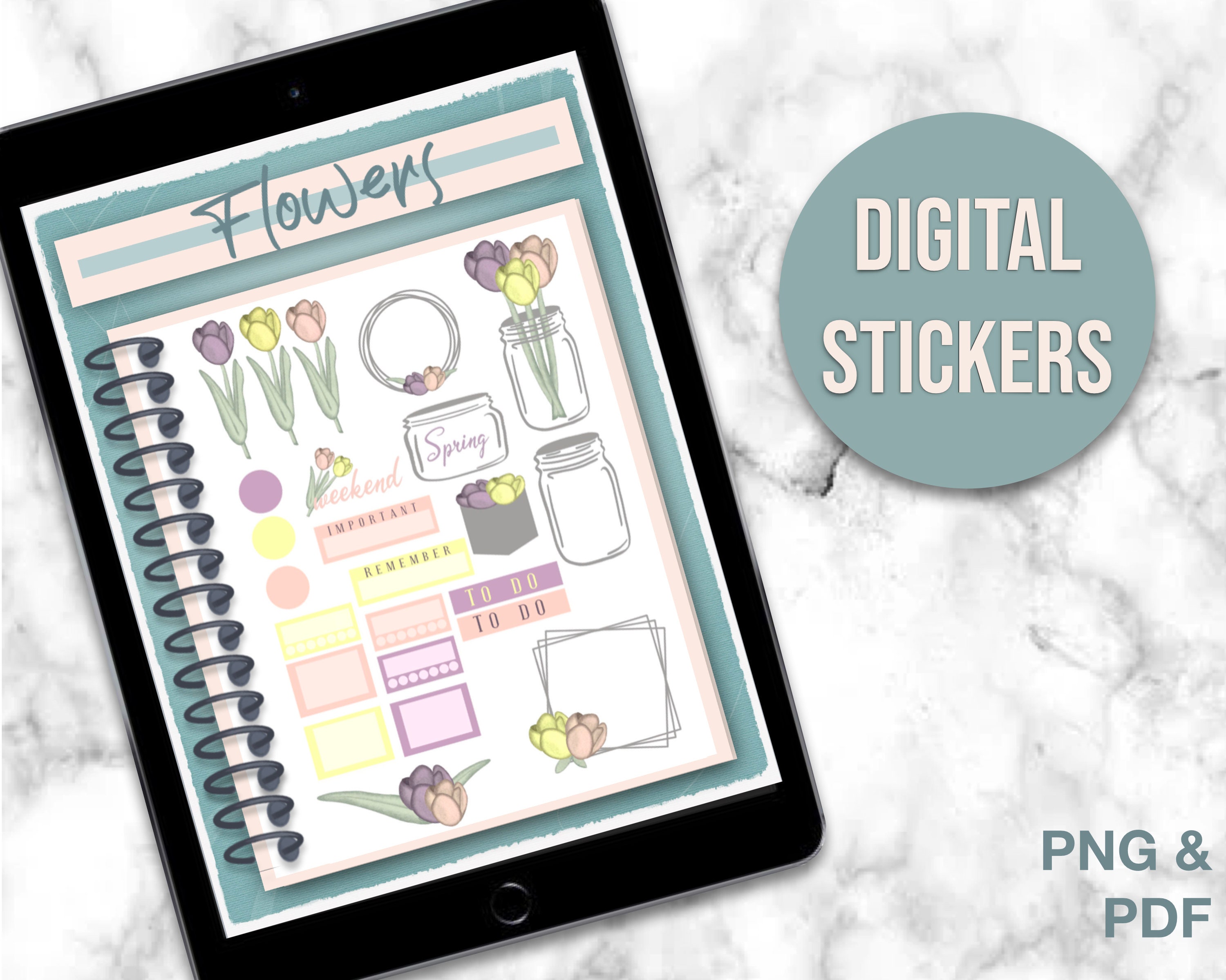 Flower Digital Stickers | Spring Planner Stickers | Tulip Stickers - Etsy