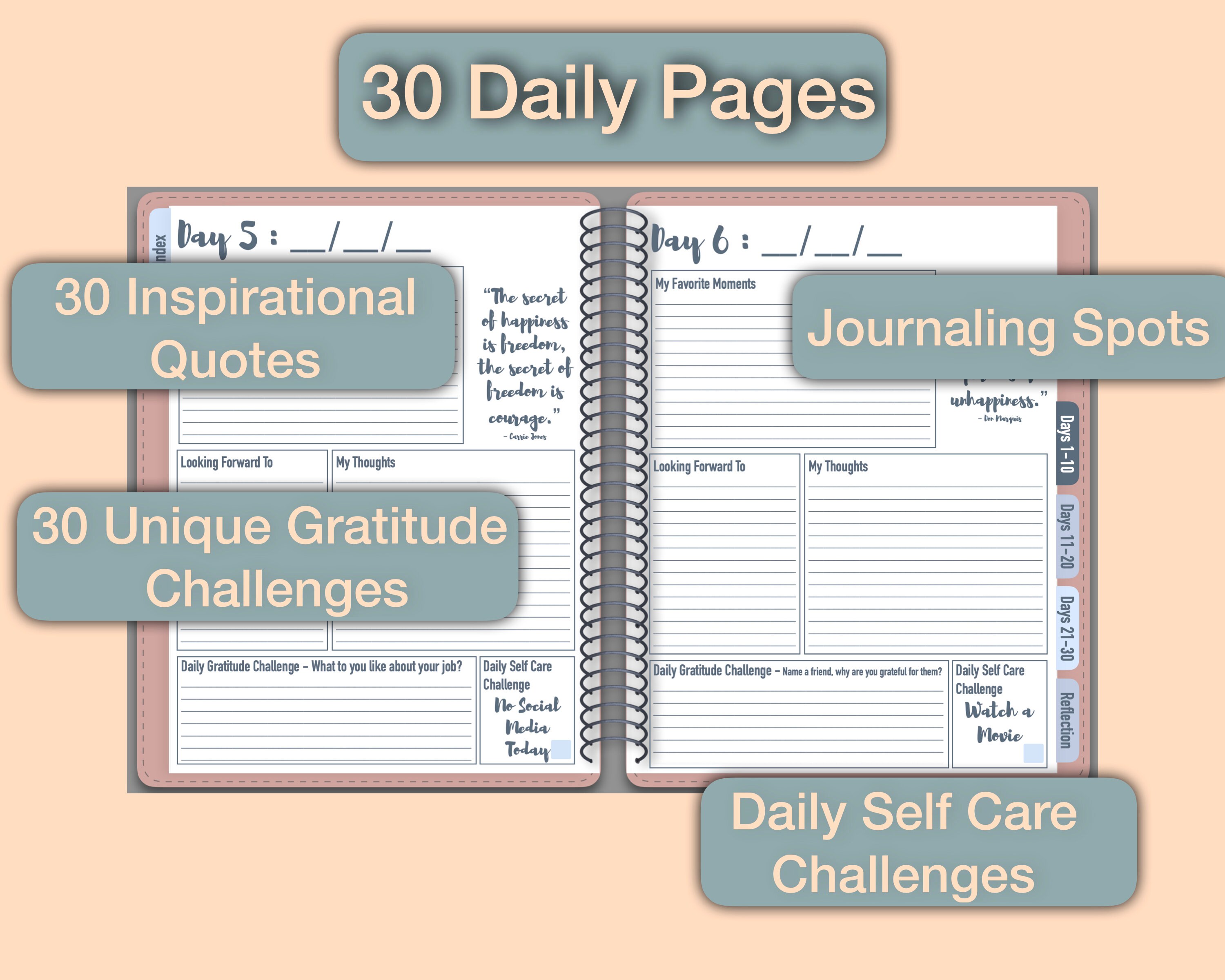 30 Days of Gratitude Digital Notebook - Etsy