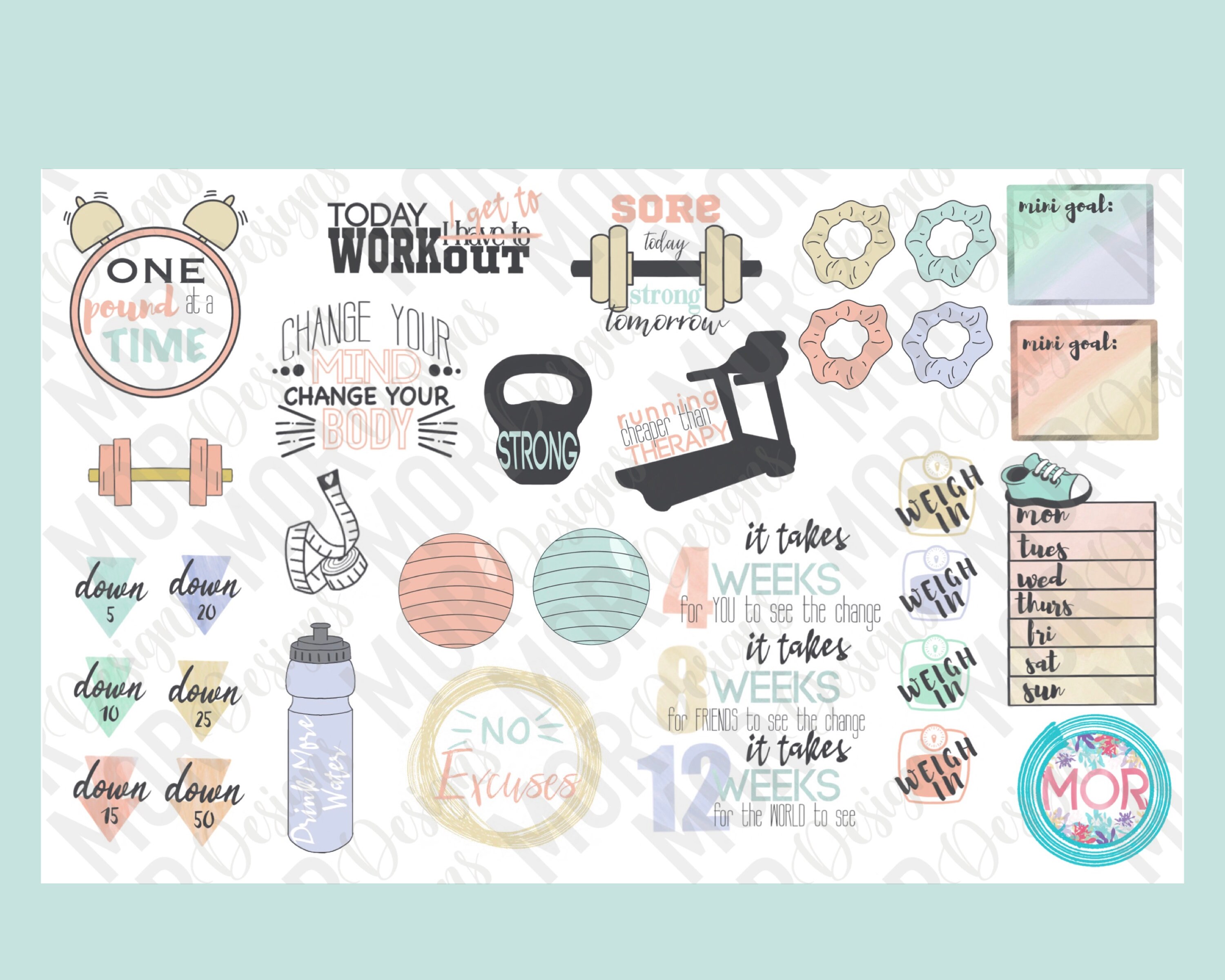 Fitness and Weight Loss Digital Stickers - Etsy