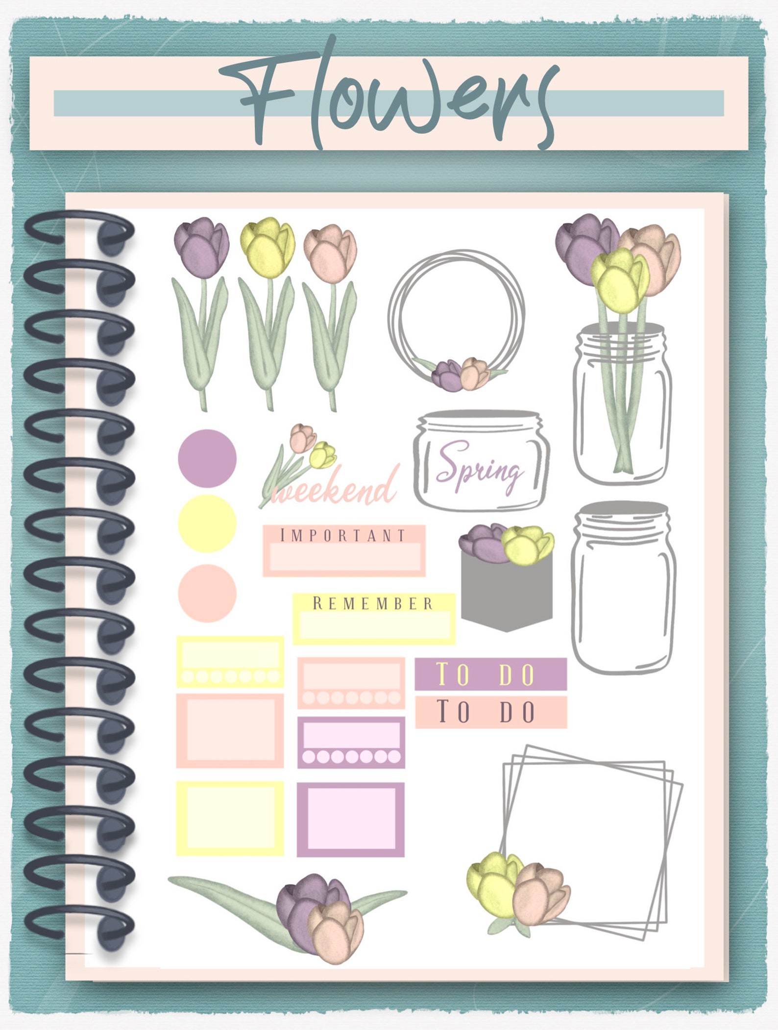 Flower Digital Stickers | Spring Planner Stickers | Tulip Stickers - Etsy