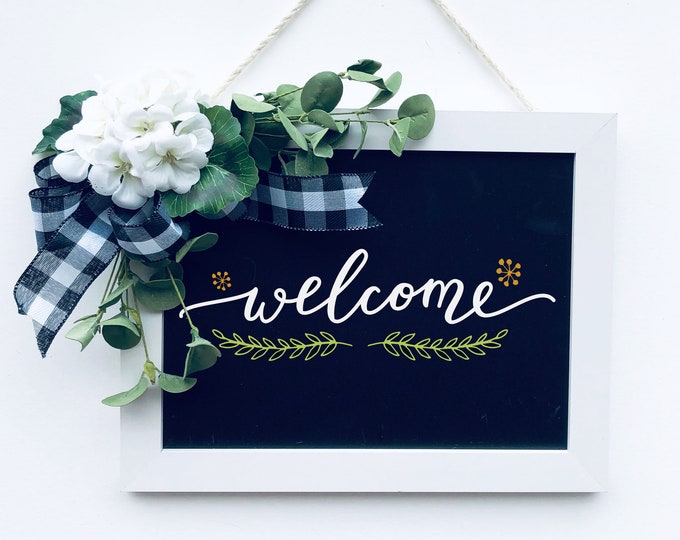 Chalkboard Front Door Sign With Bow and Flower Decor With 10 - Etsy