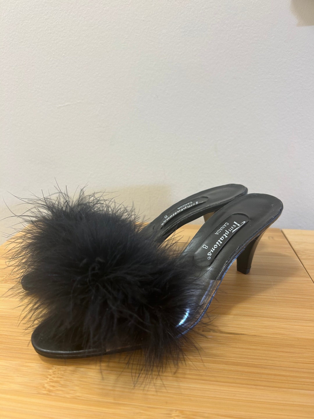 Vintage Black Marabou Feather Heels Size 8 - Etsy