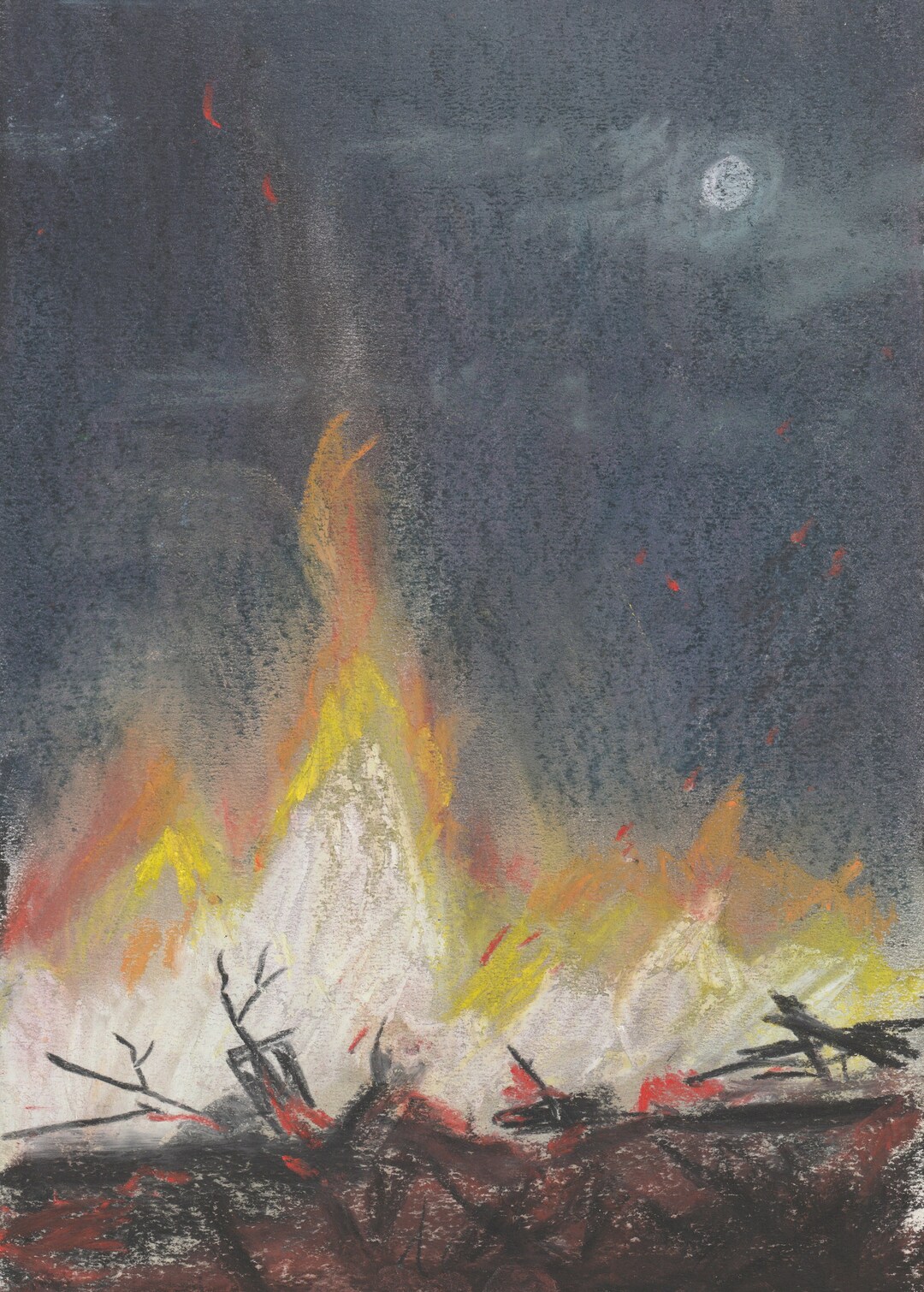 Magic Fire | Original Pastel Drawing | Moon | Landscape | Atmospheric ...