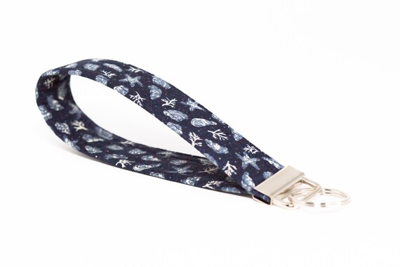 Shell and Starfish Key Fob in Navy 100% Cotton Fabric Key - Etsy