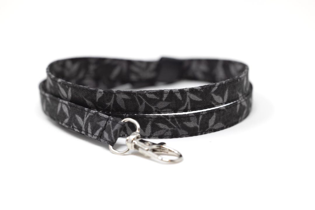 Handmade Black Leaf Lanyard – Cotton ID Badge Holder, Breakaway Option ...